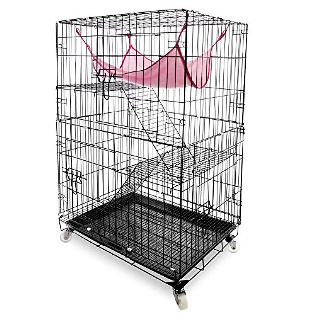 Daorfaa 2-Tier Large Cat Ferret Cage Kennel Crate Playpen Box, Collapsible Home for Small Animals, 24 x 17 x 40 Inches, Black