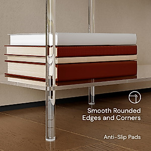 CRTERICX Acrylic Horizontal Bookshelf, 11.8" D x 47.2" W x 31" H, 3-Tier Clear Low Book Shelf with Large Storage, Multipurpose Bookcase for Living Room, Bathroom, Office, Easy Assembly