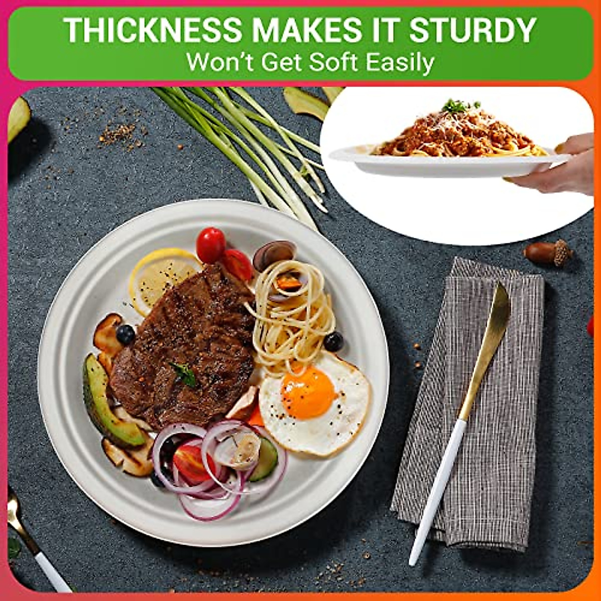 MIDOFELD 7 Inch Small Paper Plates - [125-Pack] Heavy Duty Dessert Paper Plate Eco Friendly Made from Sugarcane Fiber - Microwable Sturdy Party Plate Disposable, 100% Compostable and Biodegradable