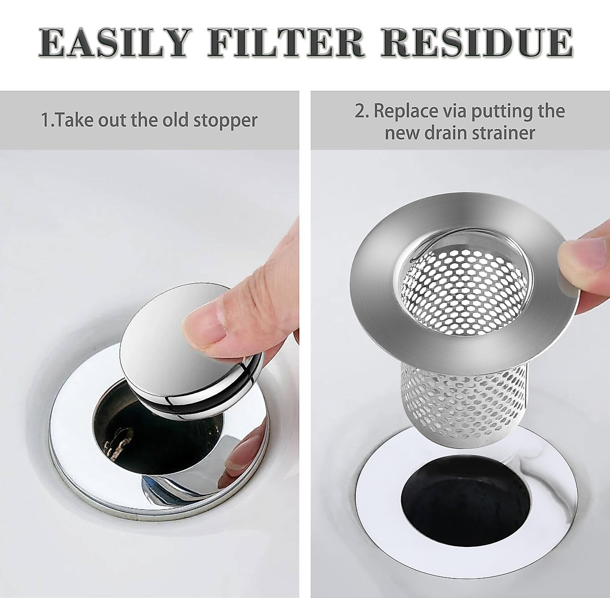 3 Pack Sink Drain Strainer - Stainless Steel Bathtub Shower Drain Hair Stopper Strainer for Shower Bathroom Kitchen Sink Prevent Clogging, with Handle (1.97"& 2.17"& 2.56")