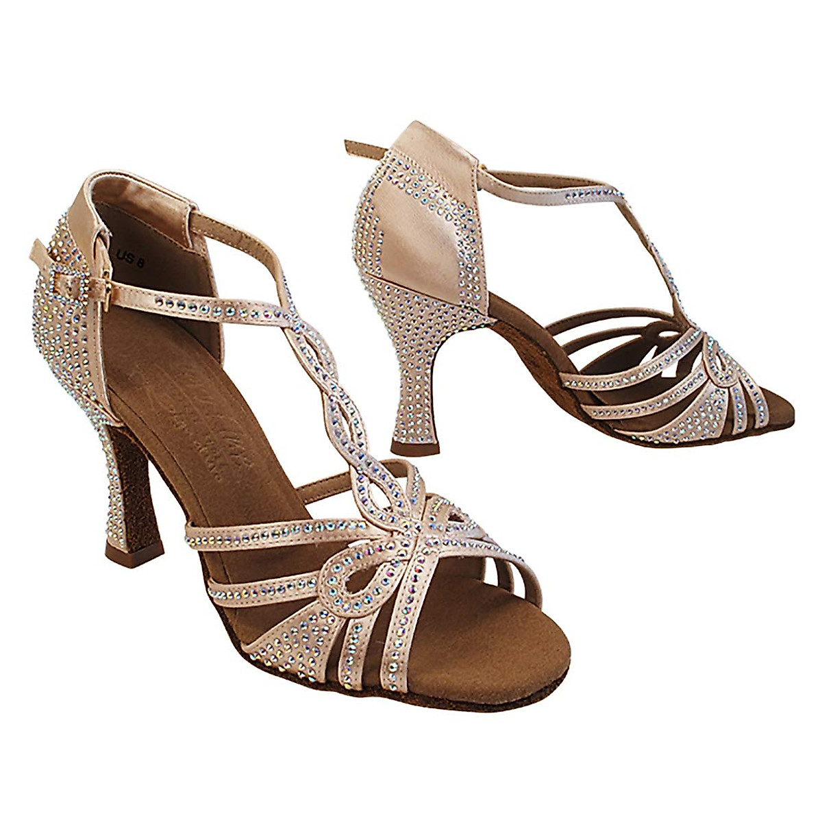 Very Fine Dance Shoes - Ladies Latin, Rhythm, Salsa, Waltz Ballroom Dance Shoes - S1008CC - 3-inch Heel and Foldable Brush Bundle - Flesh Satin - 8