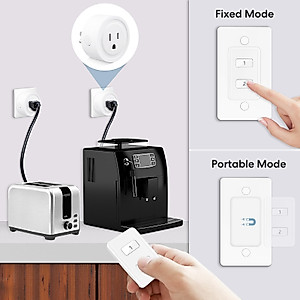 LoraTap Mini Wireless Remote Control Outlet Plug Adapter (2 Pack) with Remote, 2 Channel Wall Switch, 656ft Control Range for Indoor Lamps and Home Appliances, No Hub Required, 10A/1100W, White