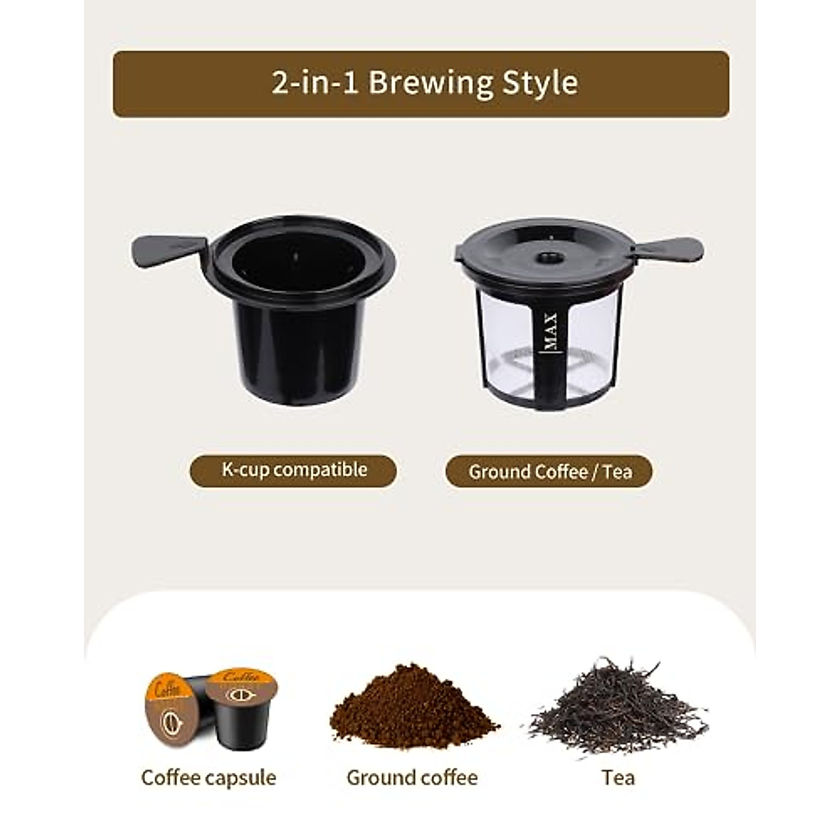 Teglu Upgraded Single Serve Coffee Maker 2 in 1 for K Cup Pods & Ground Coffee, Mini K Cup Coffee Machine 6-14 oz, One Cup Coffee Brewer with One-Bouton Fast Brewing, Reusable Filter, Slim Version