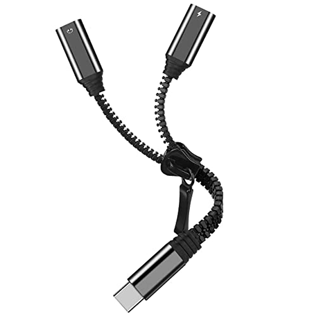 HLDInie USB Type C to Dual USB Type C Audio C-Type Headphone Connector and C-Type Charging Adapter, Charging and Music 2 in 1 Aux Cable (Black)