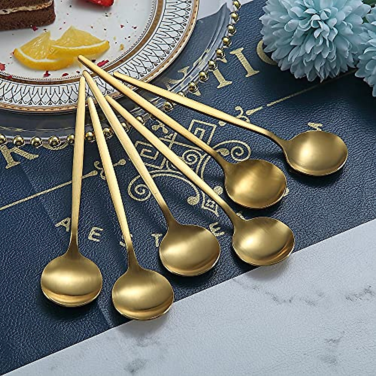 Matt Gold Teaspoons 6 Piece, 6.6&#039;&#039; Spoons Silverware, Stainless Steel Small Spoons, Tea Spoons for Home, Kitchen or Restaurant, Dishwasher Safe (Matt Gold-6.6 Inches)