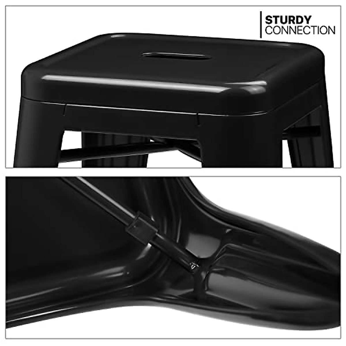 24 Inch Metal Bar Stools Set of 4, MoNiBloom Backless Counter Height Black Stackable Barstools with Square Seat for Indoor Outdoor