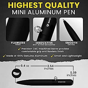 BASTION® Luxury Mini Bolt Action Pen, Lightweight Aluminum EDC Pen with Fine Tip, Professional Ballpoint Pen for School and Work - Black