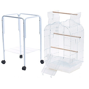 PetcageMart Parakeet Cockatiel Playtop Metal Bird Cage with Stand, 18" by 14" by 57", White