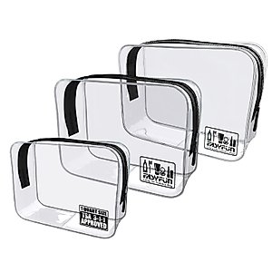 EASYFUN TSA Approved Toiletry Bag Clear Quart Bag Travel Makeup Bags 3 PCS Travel Accessories Small Cosmetic Pouch With Zipper Carry On Airport Airline Quart Size For Men Women