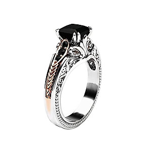 Koguxuix 925 Sterling Silver Black Gem Ring Square Cut Black Onyx Marcasite Cubic Zirconia Anniversary Promise Ring CZ Crystal Black Diamond Eternity Engagement Wedding Band Ring Size 6-10 (8)