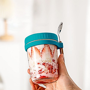 PAIKON Overnight Oats Containers with Lids and Spoons, 4 Pack Mason Jars Oatmeal Container,12 oz Glass Overnight Oats Container, Airtight Jars For Yogurt Milk Pudding Cereal Fruit