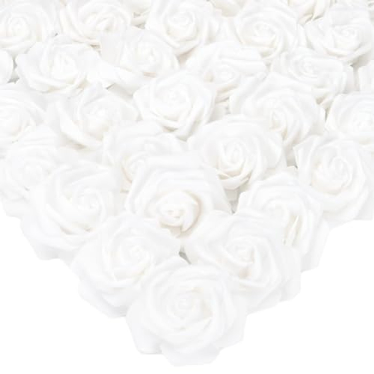 Yastouay 50Pcs 3.5inch Foam Rose Heads White Artificial Flowers Bulk Fake Foam Roses Stemless with Rhinestones & Butterfly for DIY, Baby Bridal Shower Cake Home Wedding Decor