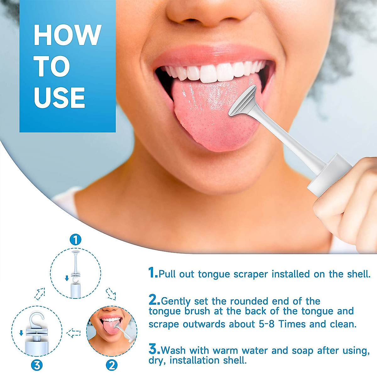 𝟒 𝐏𝐀𝐂𝐊 𝐓𝐨𝐧𝐠𝐮𝐞 𝐒𝐜𝐫𝐚𝐩𝐞𝐫 𝐂𝐥𝐞𝐚𝐧𝐞𝐫, Tongue Brush Scrapers with Travel Handy Case for Adults, Kids, Children, Healthy Oral Care, Easy to Use, Solft Help Fight Bad Breath