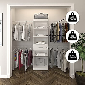 SOLRIG Closet System Tower Kits, Including Clothes Rack Shelves, Organizer Kits, Rods Can Be Cut and One Drawer, Manufactor Wood with White Color for Bedroom and Closet Room.