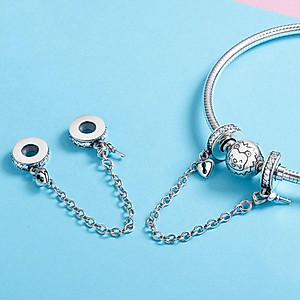Safety chain Charm 925 Sterling Silver Clip Stopper Charm Spacer Charm Anniversary Charm for Pandora Charm Bracelet (A)