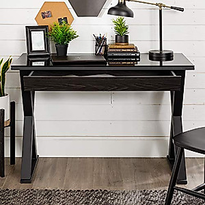 Walker Edison Lawrence Urban Industrial X Leg Glass Top Computer Desk, 48 Inch, Black