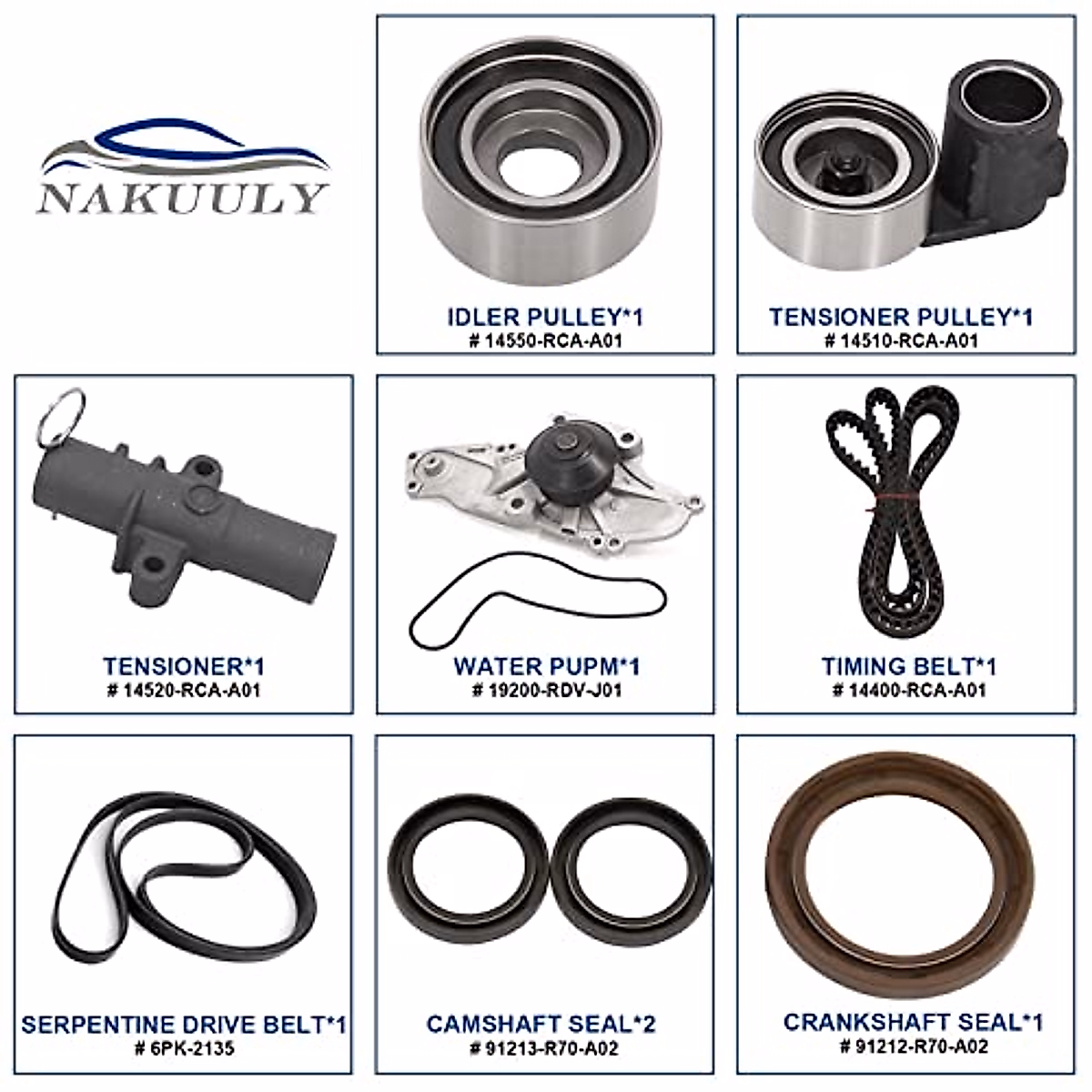 Timing Belt Kit with Water Pump Compatible with 2003-2018 Honda Accord Crosstour Odyssey Pilot Ridgeline MDX RDX RL TL TSX ZDX Saturn Vue 3.0L 3.5L 3.7L Replaces TKH002 TCKWP329 19200-RDV-J01