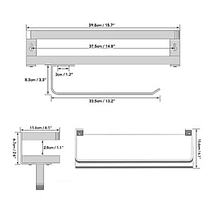 BESy Floating Shelves Wall Mounted Storage Shelves with Towel Rack Rails Bar, Paper Towel Holder with Shelf for Kitchen, Bathroom Tissue Roll Hanger, Matte Black Metal Frame, Set of 2 Black