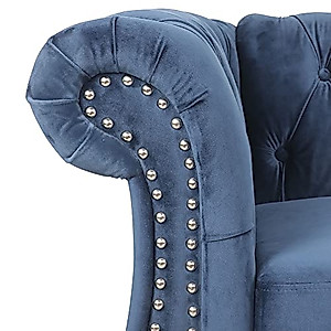 wirrytor 2 Pieces of Living Room Furniture Chesterfield Sofa Sets, Velvet Chesterfield Sofa&Chesterfield Club Chair Sofas Set with Nailhead Trim Scroll Arms(Blue)