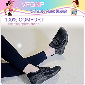 VFGNP Running Shoes Womens, Sneakers for Women, Slip On Walking Tennis Shoe Black 8