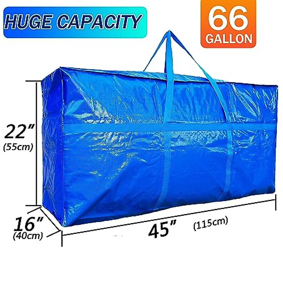 66 Gallon Extra Large Storage Bags, Huge Moving Bags Heavy Duty with Zipper and Stronger Handles, Big Foldable Duffle Bag for Travel - Waterproof Material Protects from Dust and Moisture - Storage Totes Moving Boxes for College, Christmas Tree, Blankets,
