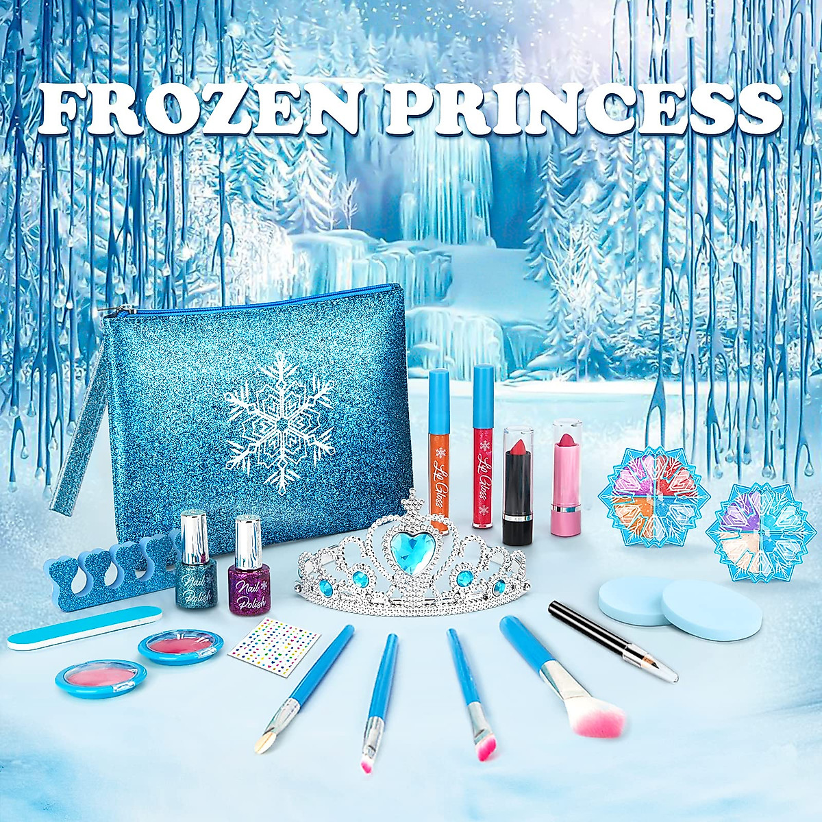 Kids Makeup Kit for Girls, Washable Real Makeup Set for Little Girls, Princess Frozen Toys for Girls Toys for 4 5 6 7 8 Year Old, Kids Play Makeup Starter Kit Cosmetic Beauty Set Frozen Makeup Set