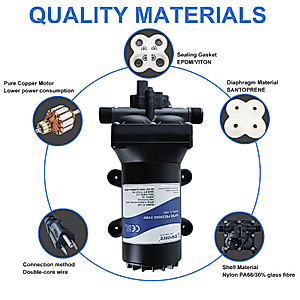 Tdrsuper Water Pressure Booster Pump, 110V AC Water Diaphragm Pump, 5.5GPM 75PSI with Power Plug, Self Priming RV Water Pump for Home Kitchen Bathroom RV Marine Yacht Garden Hose Black