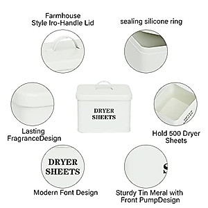 Xbopetda Dryer Sheets Holder for Organization and Storage, Modern Farmhouse Metal Laundry Dryer Sheet Dispenser, Dryer Sheet Container with Lid for Laundry Room Decor-White