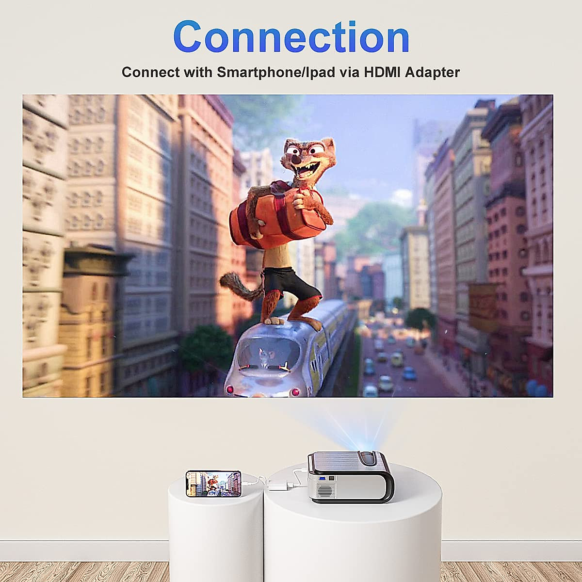 Mini Projector,Patviti Portable Projector with 8000 Lumen and Full HD 1080P for Multimedia Home Theater Video Projector,Compatible USB, VGA, AV, Smartphone, Pad, TV Box, Laptop