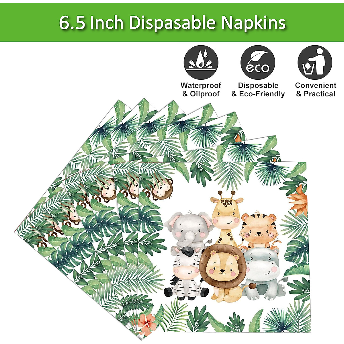 50 Pcs Jungle Safari Animal Napkins Party Disposable Dinner Napkins Animal Paper Napkins Safari Napkins Jungle Themed Party Napkins for Baby Shower Birthday Party