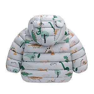 JunNeng Baby Girl Boy Ultralight Winter Hooded Jacket Coat,Kids Toddler Cartoon Puffer Down Outwear (Dinosuar Grey, 9-12 Months)