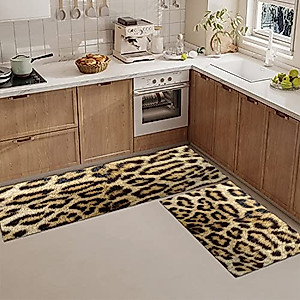 GUBIYU Gold Animal Print Area Rugs Runner Leopard Rug,Cheetah Print Rugs Super Absorbent Animal Print Carpet Non Slip Bathroom Rugs for Bedroom Living Room Teen Room Home Decor Set of 2 Kitchen Rugs
