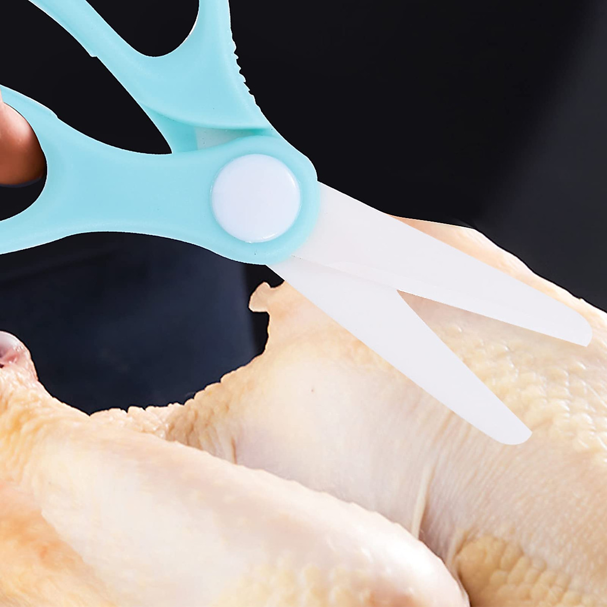 Portable Food Ceramic Shears for Kitchen Classroom Craft Pet Hair Pizza Vegetable Cutting Chopping Tool with Cover Sky Blue