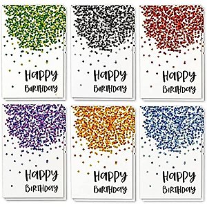 48 Pack Birthday Cards Bulk, 6 Assorted Confetti Designs with Envelopes, 4x6