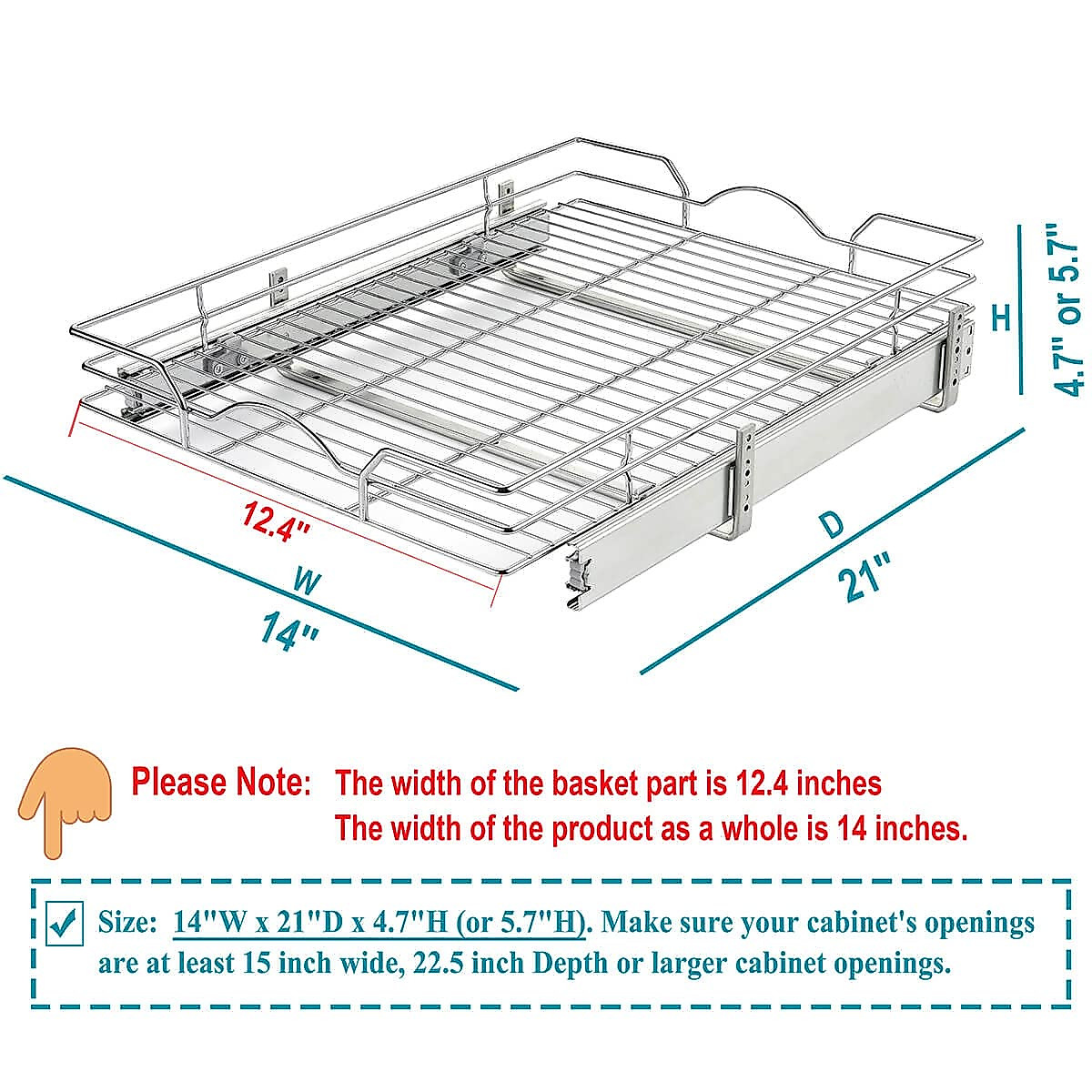 OCG Pull Out Cabinet Organizer (14" W x 21" D), Pull out Drawers for Kitchen Cabinets, Pull Out Shelves for Base Cabinet Organization in Kitchen Bathroom Pantry, Chrome Finish