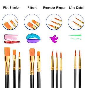 ESRICH Acrylic Paint Brushes Set,8Packs /80 Pcs, Black Nylon Brush Head, Suitable for Acrylic, Oil, Watercolor,Rock Body Face Nail Art,Perfect Suit of Art Painting, Best Gift for Kids Adult Drawing