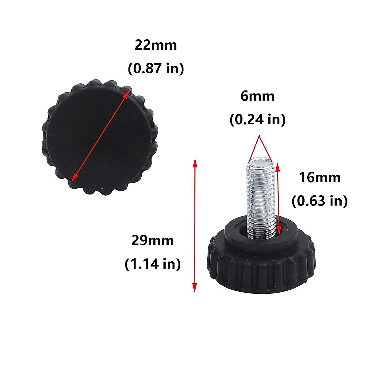 Antrader 16-Piece M6 x 16 Male Thread Knurled Thumb Screw Screw on Type Round Head Quick Removal Fastener Clamping Knobs