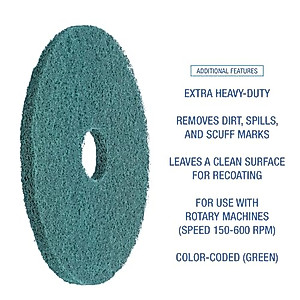 Boardwalk Heavy-Duty Scrubbing Floor Pads, 16" Diameter, Green, 5/Carton