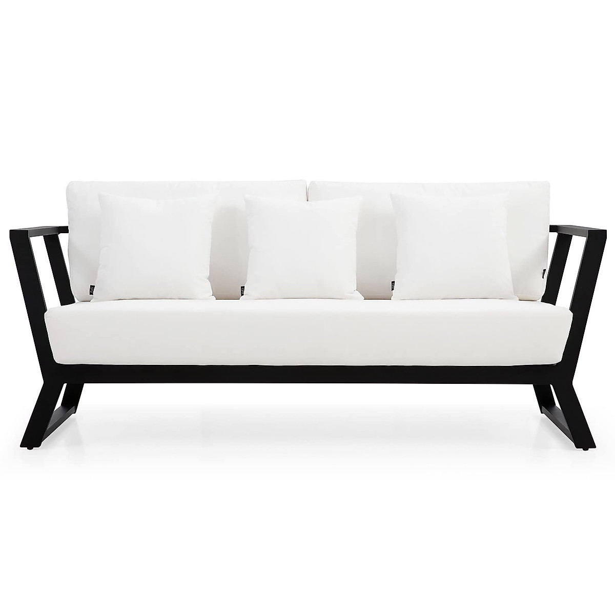 ZURI Modern Outdoor Patio Nadie Stainless Steel Sofa with Quick Drying Cushion - Black/White