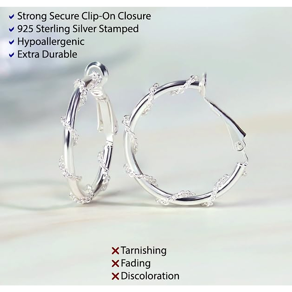 Sterling Silver Chain Wrap Clip-On Hoop Earrings, 30mm