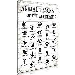 Animal Tracks Field Guide Sign Nursery Metal Tin Sign Rustic Animal Tracks Wall Decor Country Woodland Theme House Decor Farmhouse Cabin Metal Signs for Baby Boys Home Bathroom Bedroom Decorations