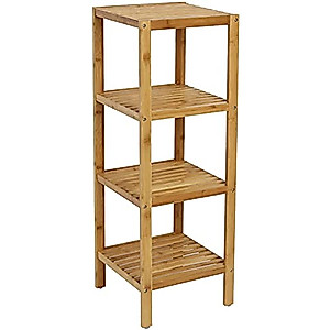 buenotoys 100% Bamboo Bathroom Shelf Corner Shelf Narrow Shelving Unit - Storage Rack Organizer, Plant Stand for Bathroom Kitchen Living Room (4-Tier)
