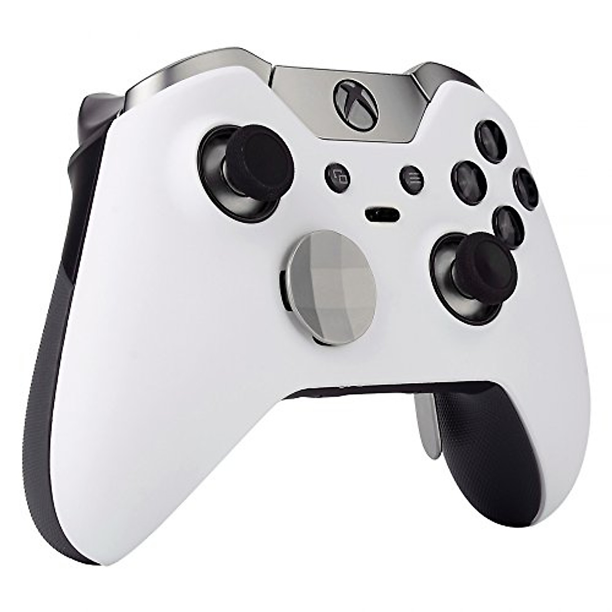 eXtremeRate Soft Touch White Replacement Faceplate Front Housing Shell with Thumbstick Accent Rings for Xbox One Elite Remote Controller Model 1698 - Controller NOT Included