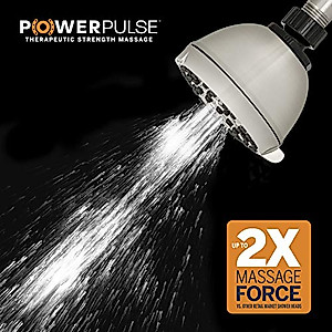 Waterpik XAS-619E PowerPulse Shower Head Brushed Nickel DIY Installation Features Powerful Therapeutic Strength Massage Setting, Easy Clean Anti-Clog Nozzles