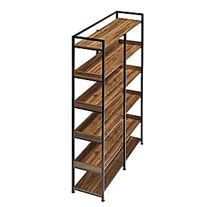 MENGK 70.8 Inch Tall Bookshelf MDF Boards Stainless Steel Frame, 6-Tier Shelves with Back&Side Panel, Adjustable Foot Pads, Brown