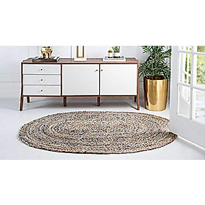 Unique Loom Braided Chindi Collection Casual Modern Blue Oval Rug (4' 0 x 6' 0)
