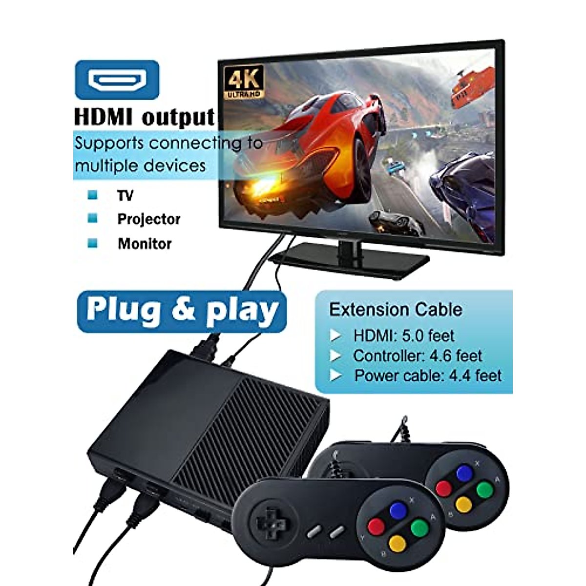 Fadist Retro Game Console, Built in 821 Classic NES Games, 4K HDMI HD Output, Game Box with 2 Wired Controller, Plug and Play Video Games Console, Ideal Gift for Kids, Friend