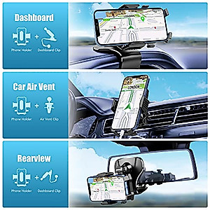 KSYER Phone Mount for Car Dashboard & Air Vent, 1200 Degree Rotation Cell Phone Holder Car [Multi-Angles], Car Phone Holder Mount for iPhone Samsung All Smartphone (Black)