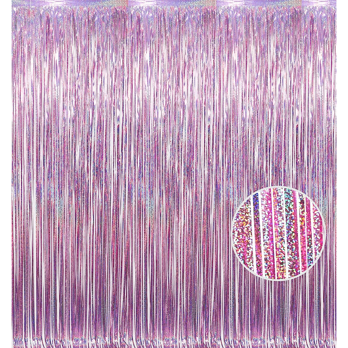 GOER 3.2 ft x 8.2 ft Metallic Tinsel Foil Fringe Curtains Party Photo Backdrop Party Streamers for Birthday,Graduation,New Year Eve Decorations Wedding Decor(1 Pack,Laser Pink)