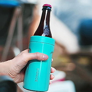 3-IN-1 Insulated Can Cooler - Signice Double Walled Vacuum Insulator Stainless Steel Slim Can Cooler for 12 Oz Skinny Tall Can/Standard Regular Can/Beer Bottle (Aqua)